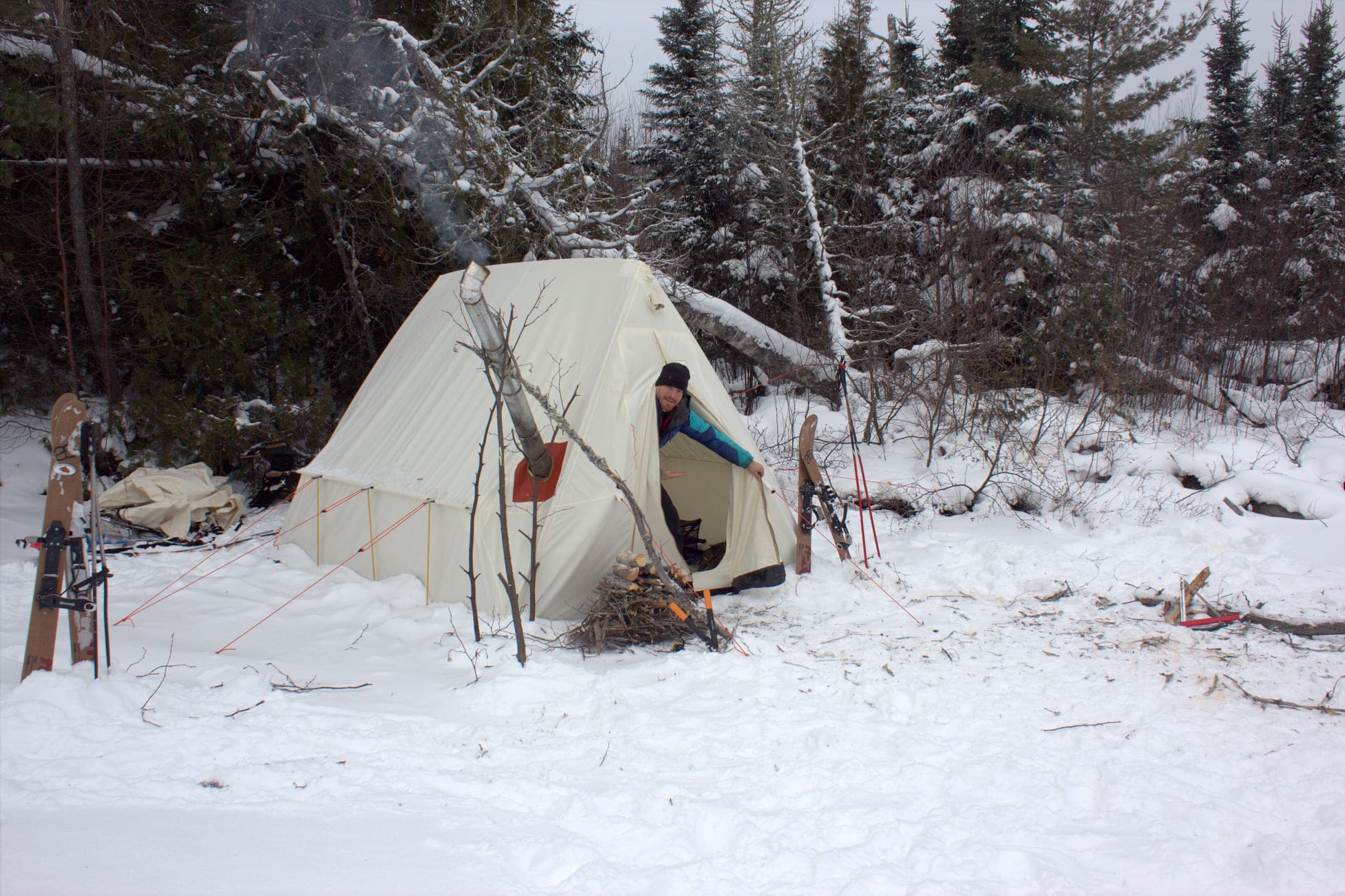 Snowtrekker EXP Basecamp Winter Tent w/ Kni-Co portable wood stove ...